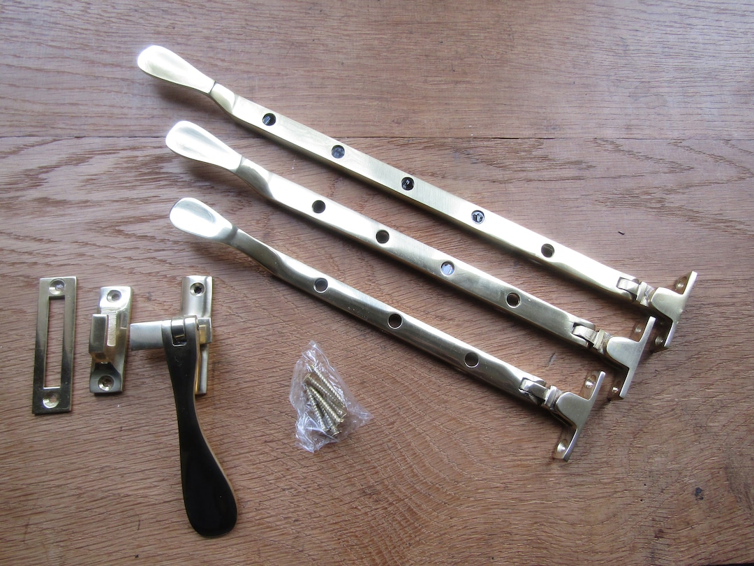 Rustic Window Stay Fastener SOLID BRASS VICTORIAN Vintage Old English ...