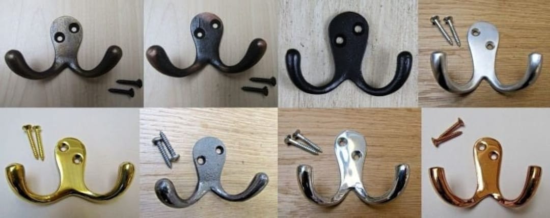 DOUBLE ROBE HOOK Old Style Rustic Robe Coat Hooks Vintage Old English ...