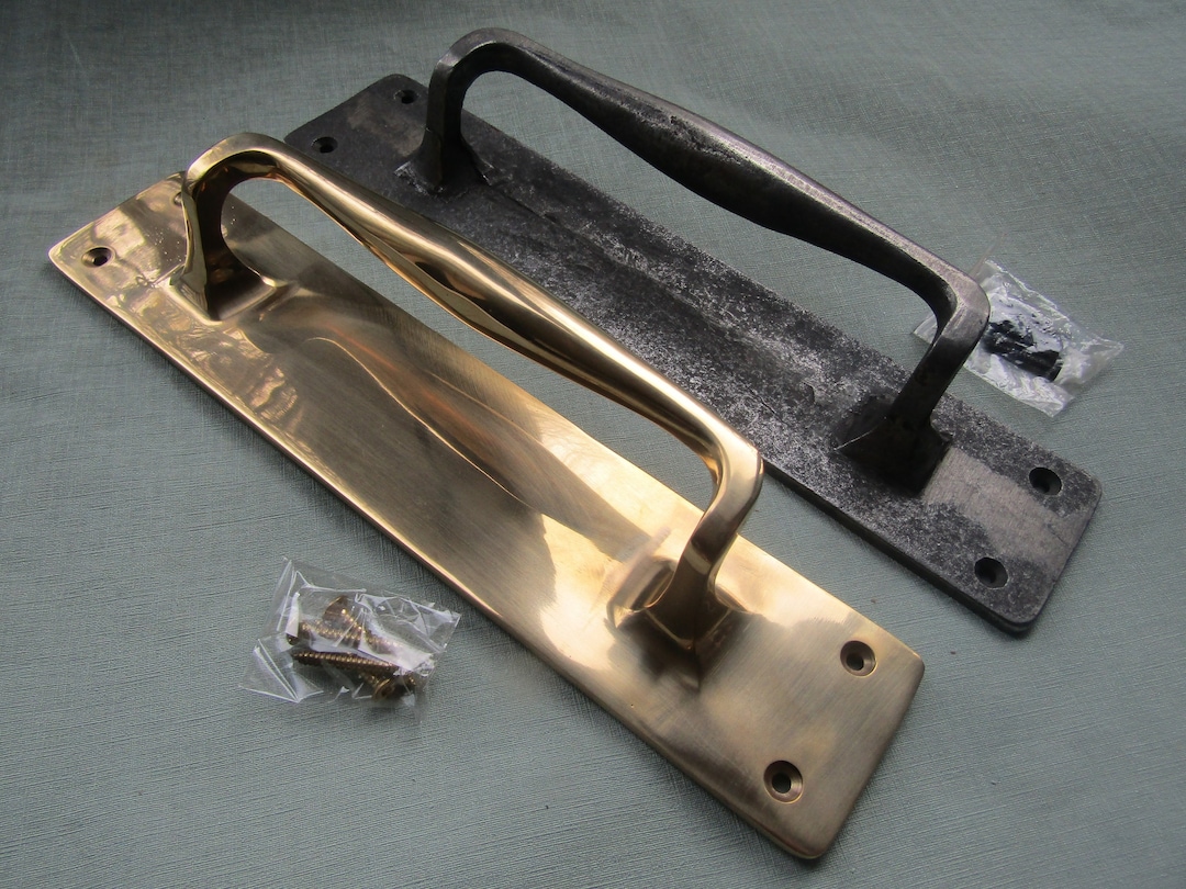 DOOR HANDLE ON Plate Solid Heavy Victorian Old Entrance Door Pull ...