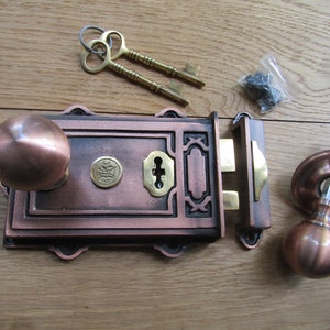 Rustic Iron Door Handles Lock Set Vintage Retro Door Rim Knob Handle ...