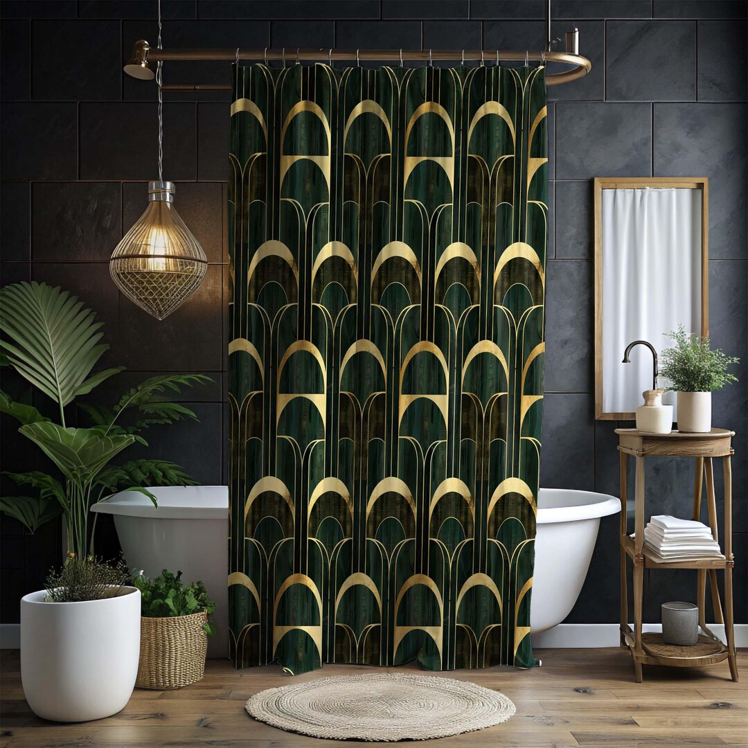 Geometric Shower Curtain Bathroom Decor Gold Modern Abstract Home Decor ...