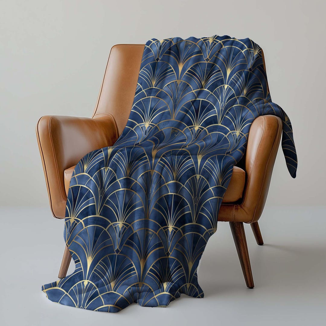 Blue Art Deco Blanket Gold Home Decor Throw Modern Geometric House ...