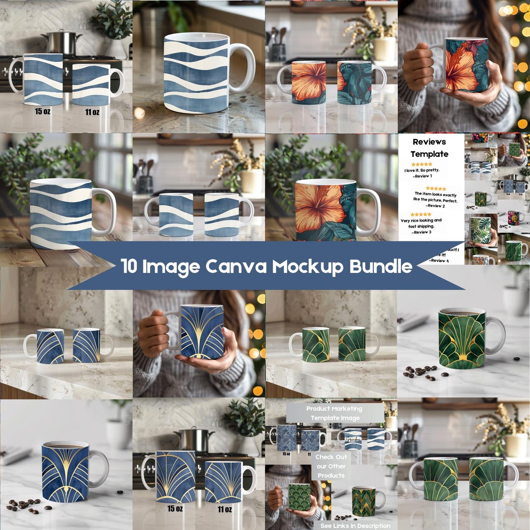 Mug Mockup Canva Bundle Customizable PNG Print on Demand (POD) High ...