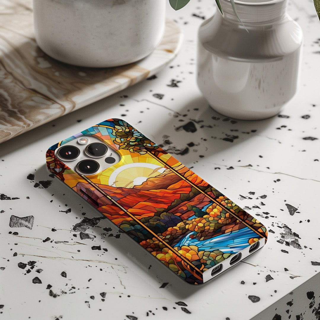 IPhone 15 Case Nature Phone Case Stained Glass iPhone 14 Mountain Case ...