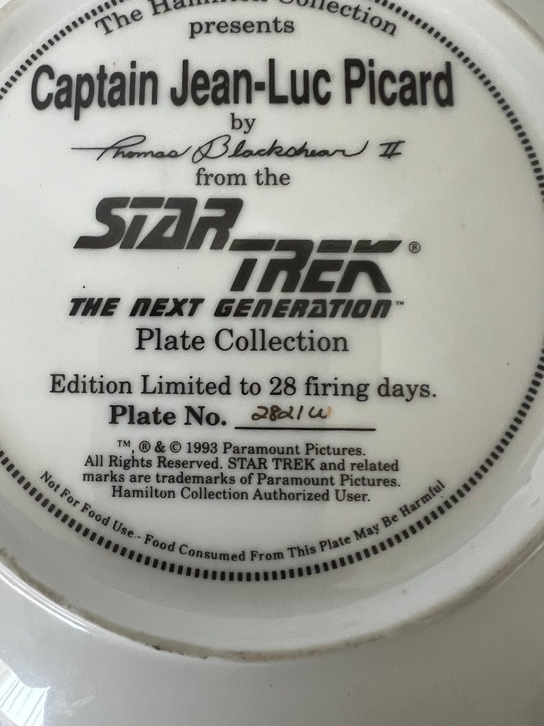 Captain Jean-luc Picard Star Trek Next Generation Plate by the Hamilton ...