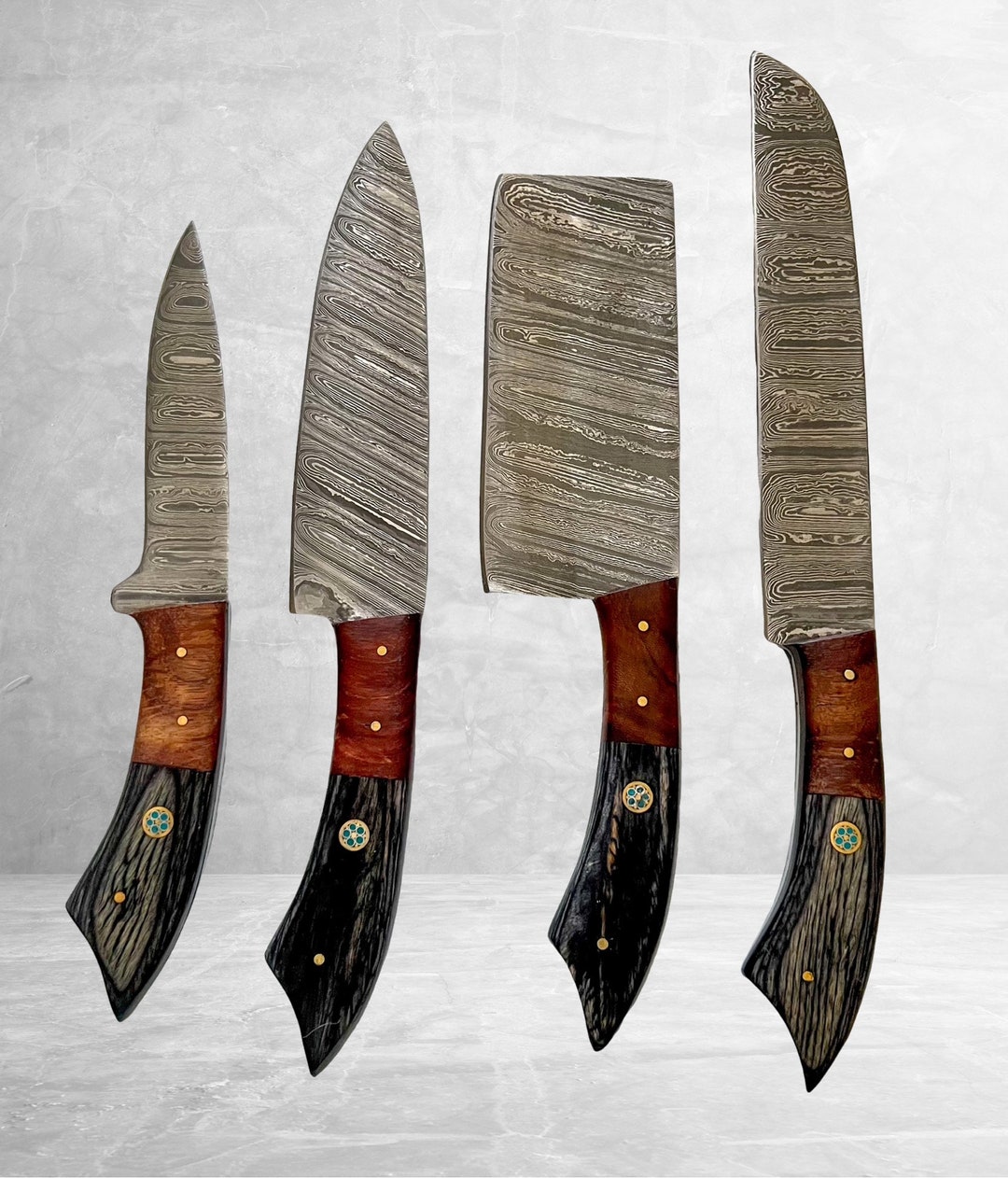 Custom Chef Knife Set 4 Piece Twist Damascus Steel Handmade Hunting ...