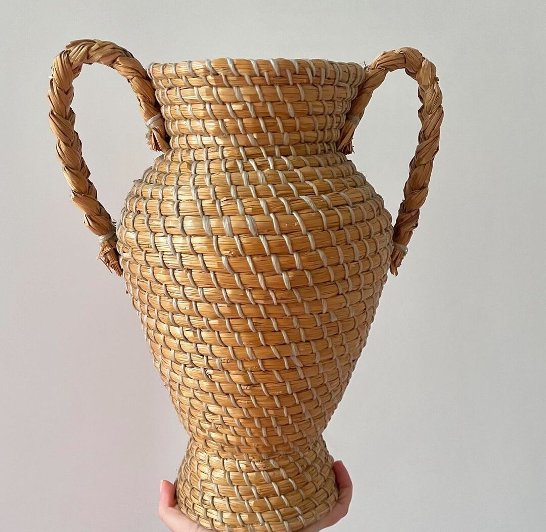 Large Straw Vase With Handles Handmade Folk Art Antique Object PRL - Etsy