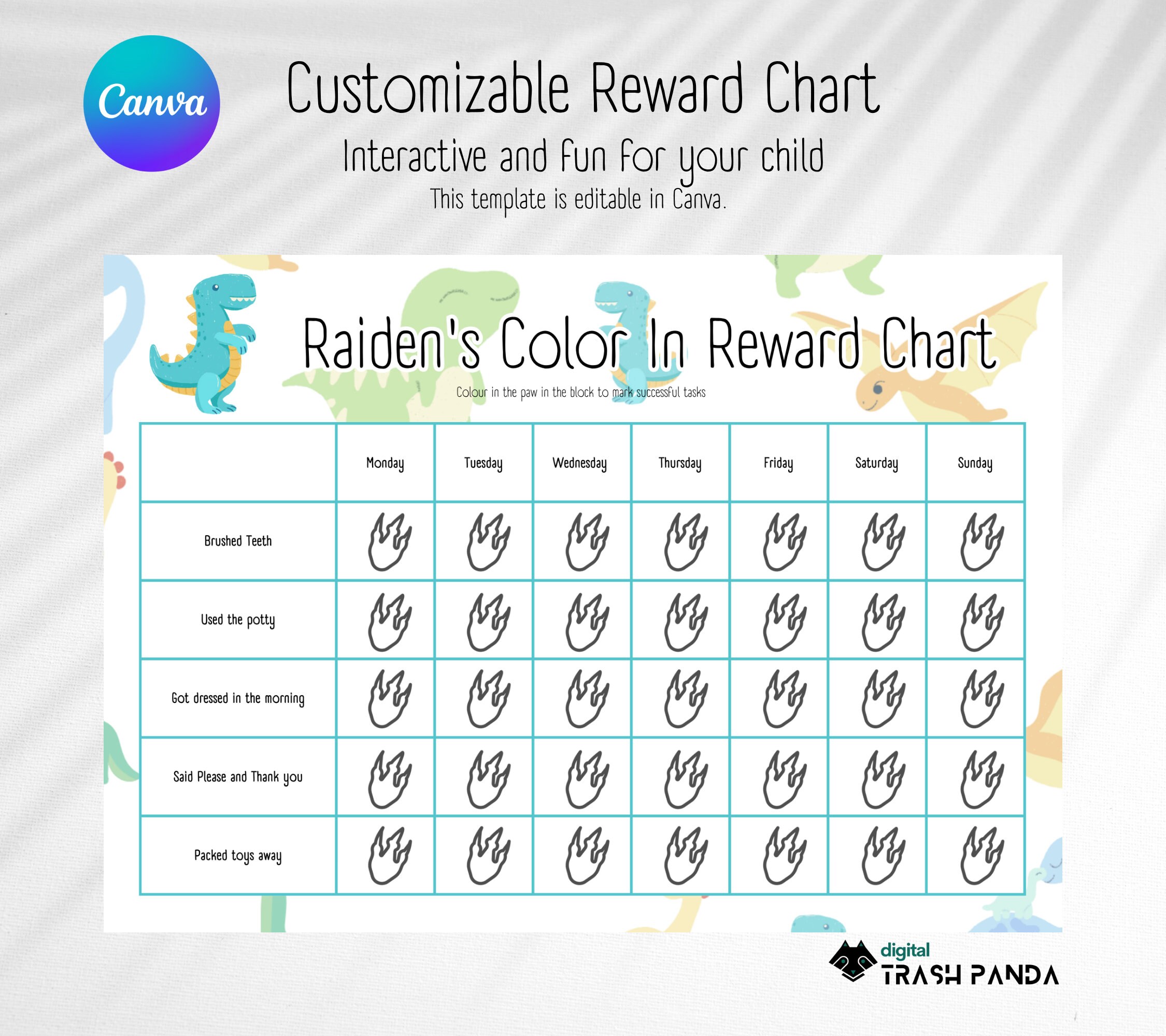 Customizable Reward Chart for Boys Editable in Canva Chore Chart ...