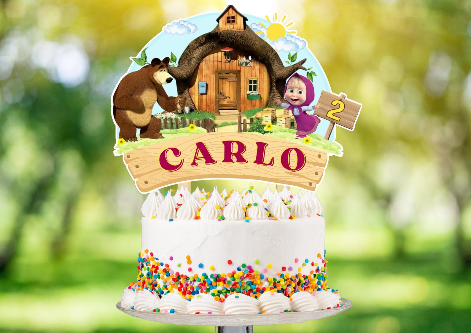 Masha and Bear Cake Topper PNG Printable, Free Edit. - Etsy