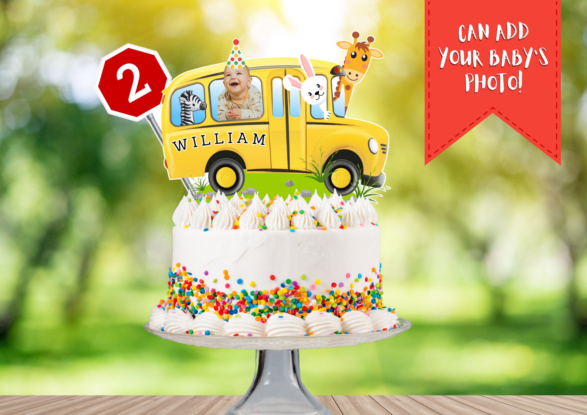 The Wheels on the Bus PNG, SVG, Customizable Cake Topper for Birthday ...