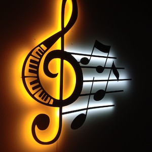 Sol Key Music Notes Led Sign, Music Wall Art, Metal Music Led Signs ...