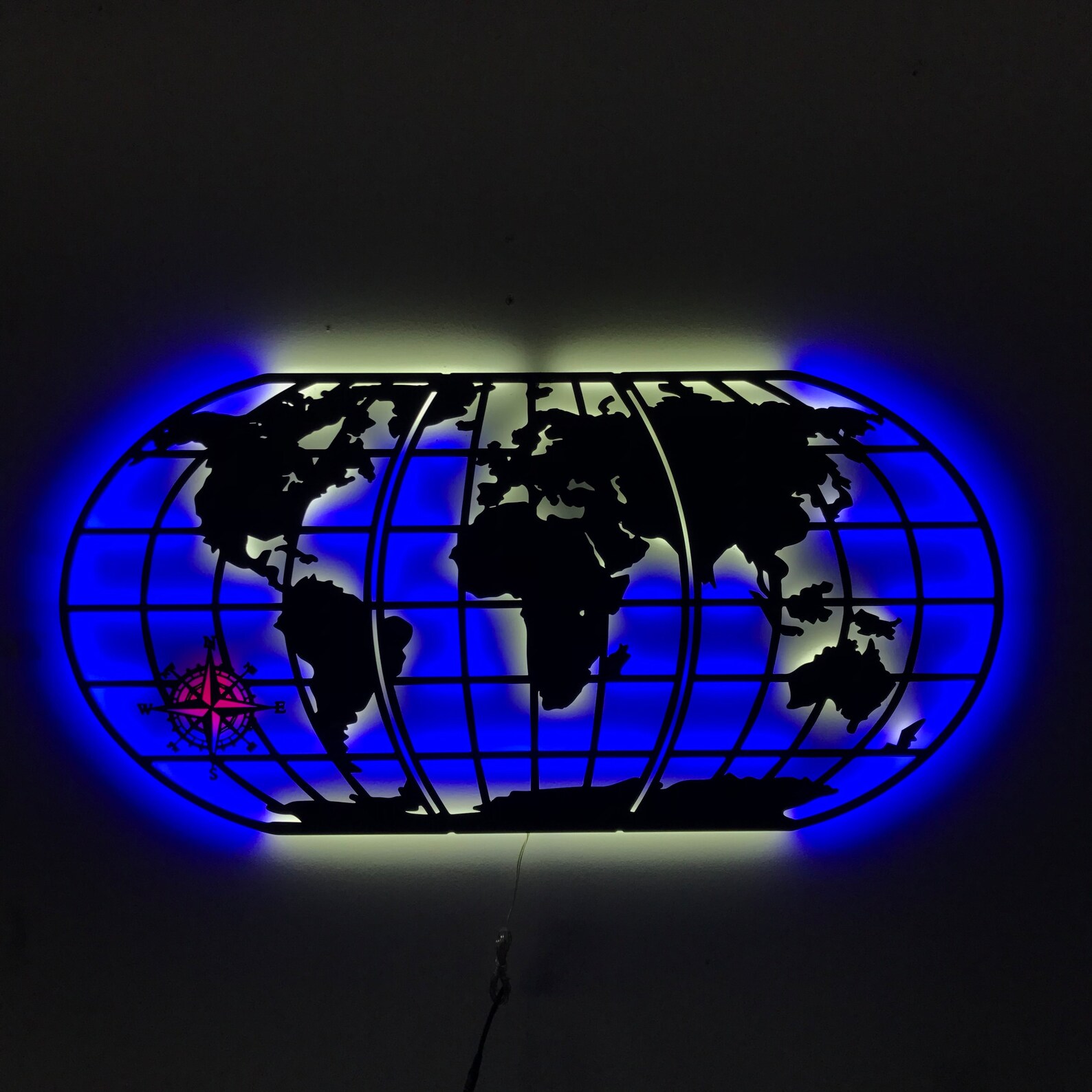 World Map Metal Led, Wall Art, Led Map Decor, Led Metal Sign, Office ...