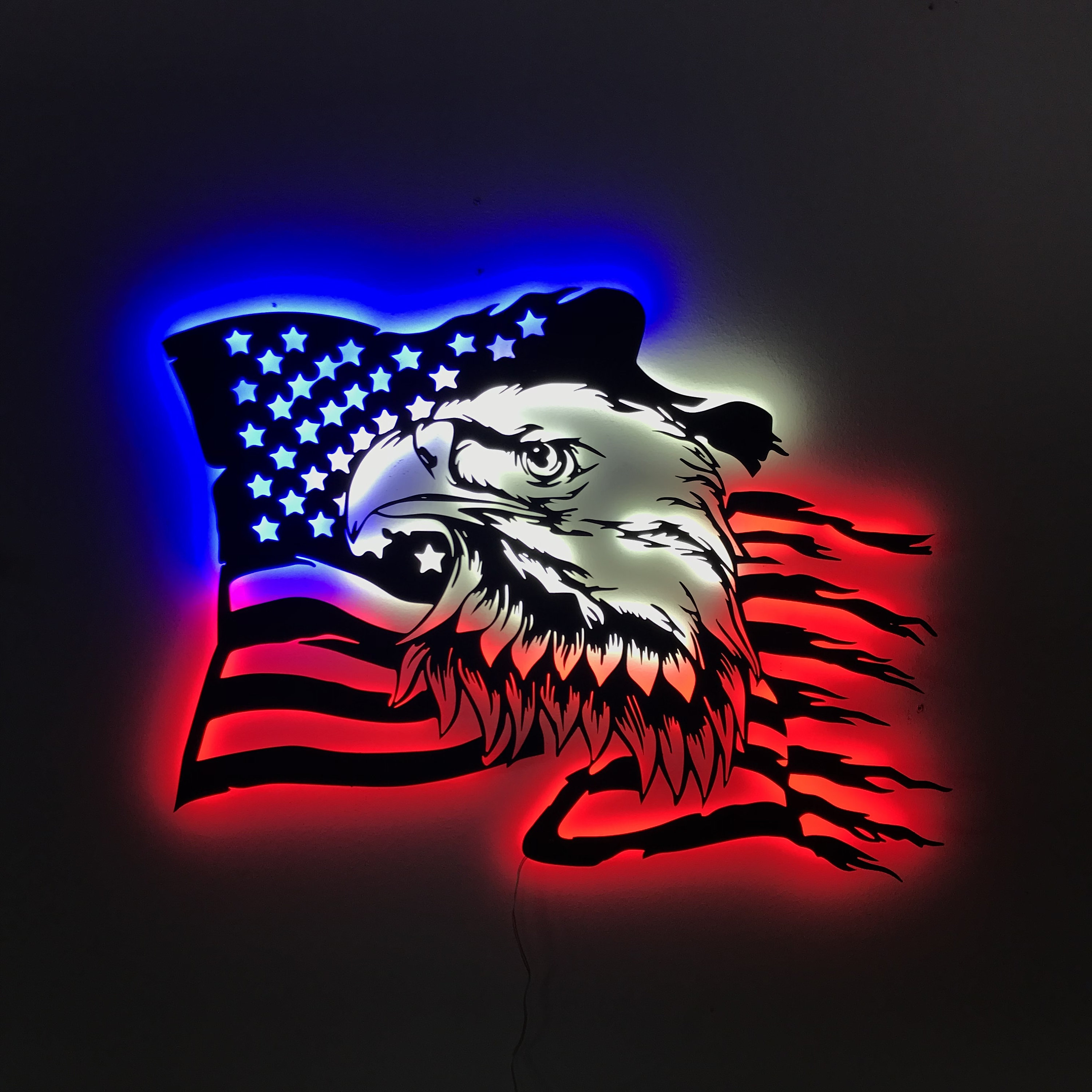 American Eagle USA Flag Metal Led, Led USA Flag, Eagle Led Wall Art ...