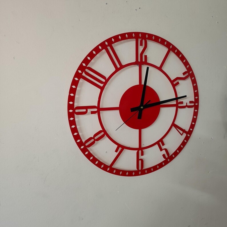 Silent Metal Wall Clock, Red Unique Clock, Minimalist Wall Decor ...