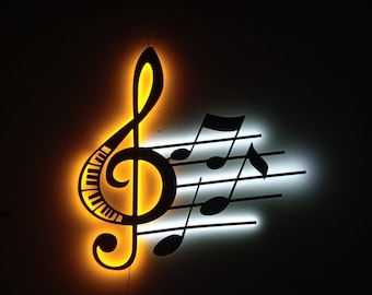 Sol Key Music Notes Led Sign, Music Wall Art, Metal Music Led Signs ...