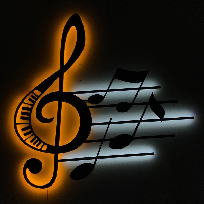 Sol Key Music Notes Led Sign, Music Wall Art, Metal Music Led Signs ...