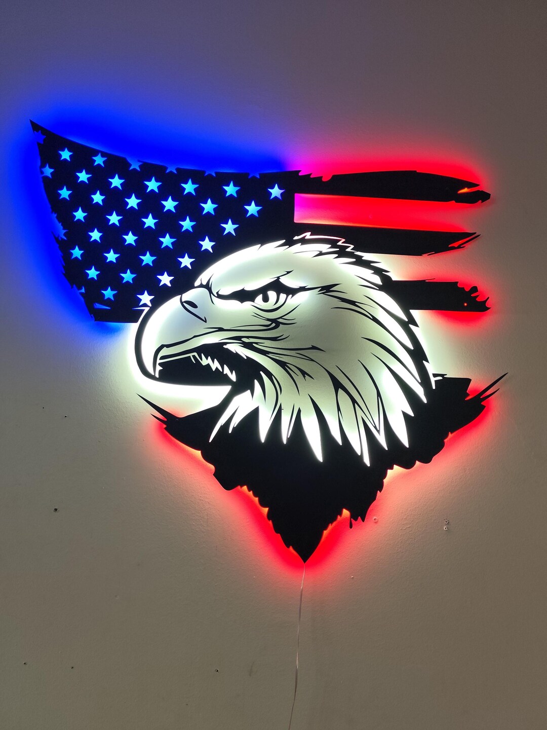 American Eagle USA Flag Metal Led, Led USA Flag, Eagle Led Wall Art ...