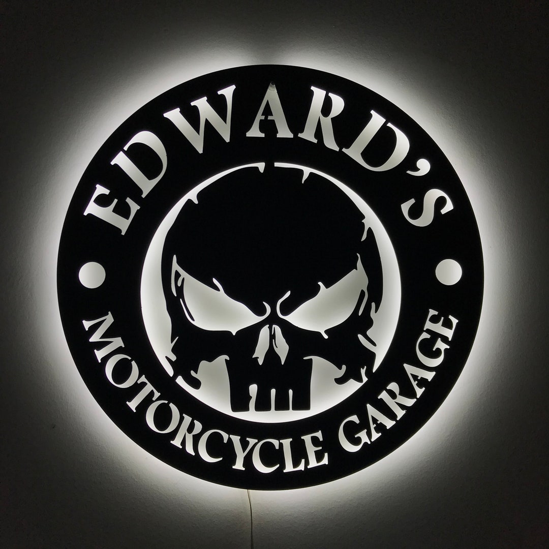 Custom Skull Metal Sign, Motorcycle Sign, Skull Led Art, Harley Garage ...