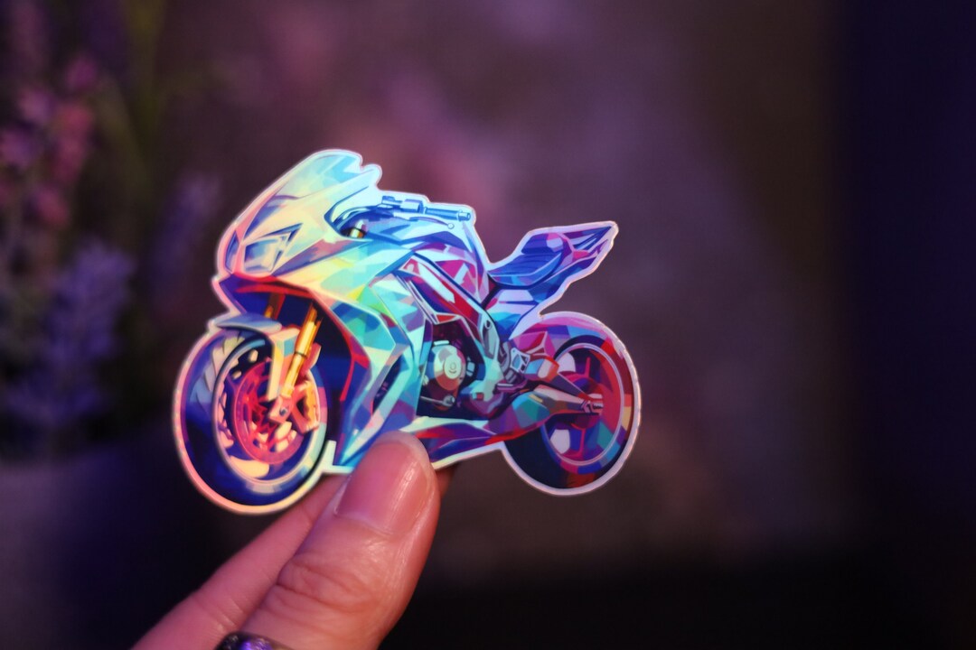 Holographic Motorcycle Sticker Rainbow Decal Laptop Hydro Tag Shiny ...