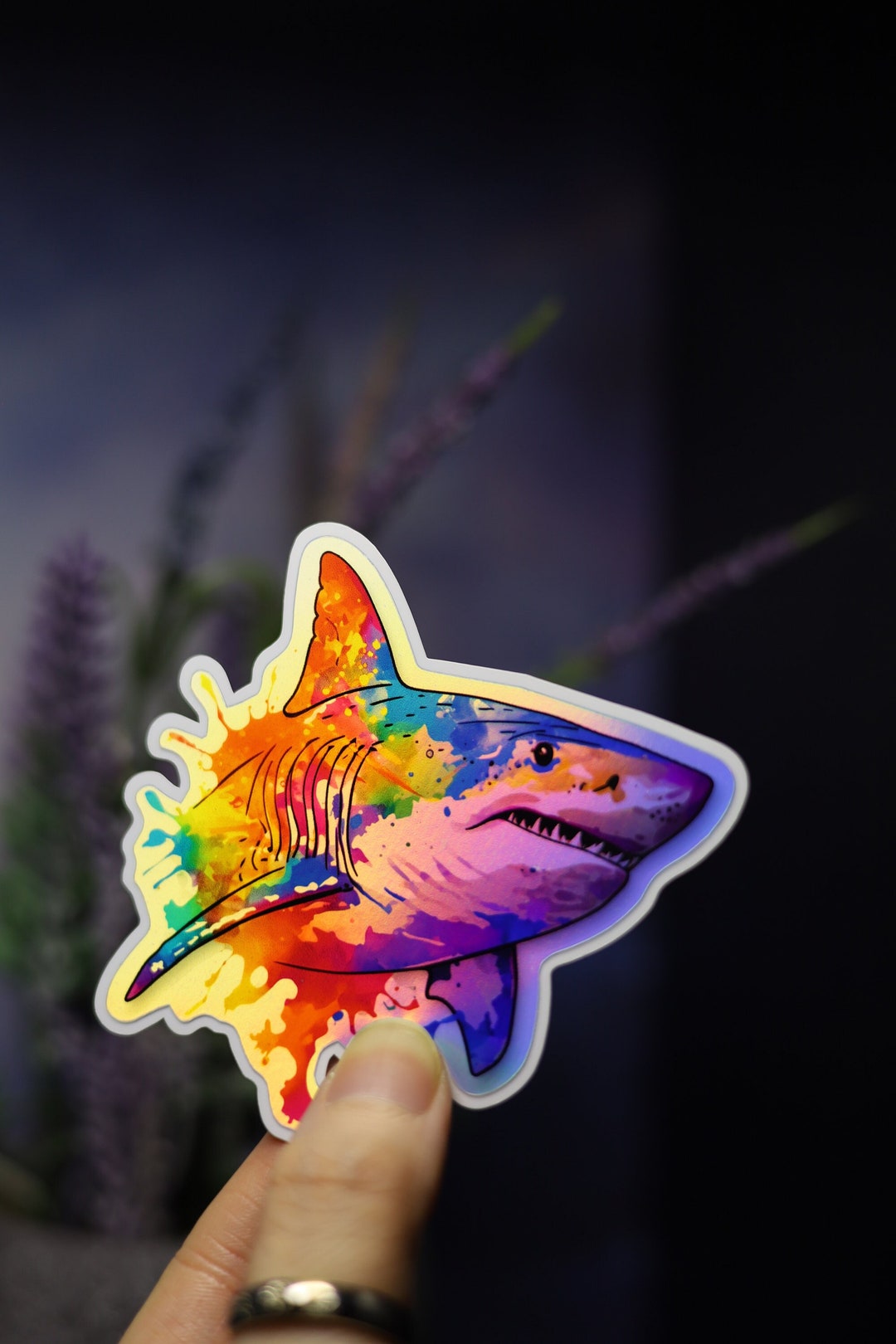 Holographic Great White Shark Week Sticker Rainbow Decal Laptop Sea ...