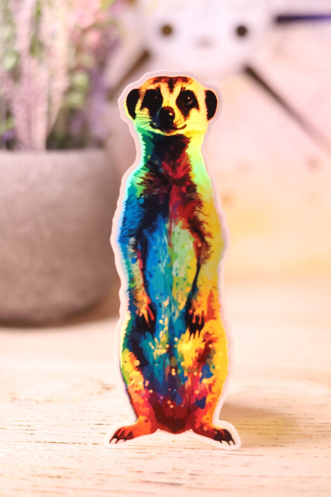 Holographic Meerkat Standing Sticker Rainbow Decal Laptop Water Shiny ...