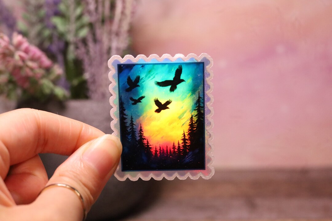 Holo Murder in the Sky Stamp Crow Bird Sticker Rainbow Decal Laptop ...