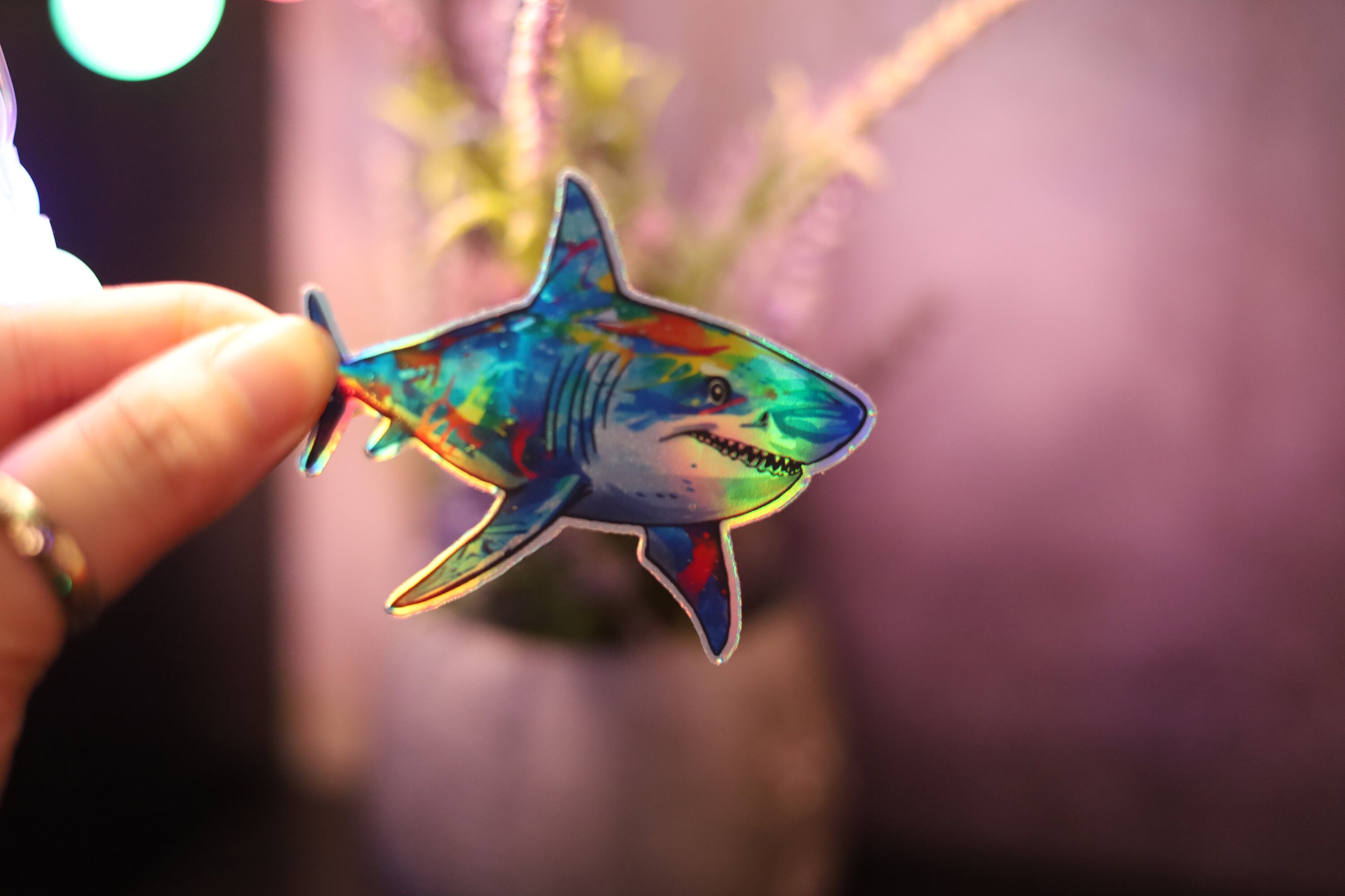Holographic Great White Shark Sticker Rainbow Decal Laptop Shiny ...