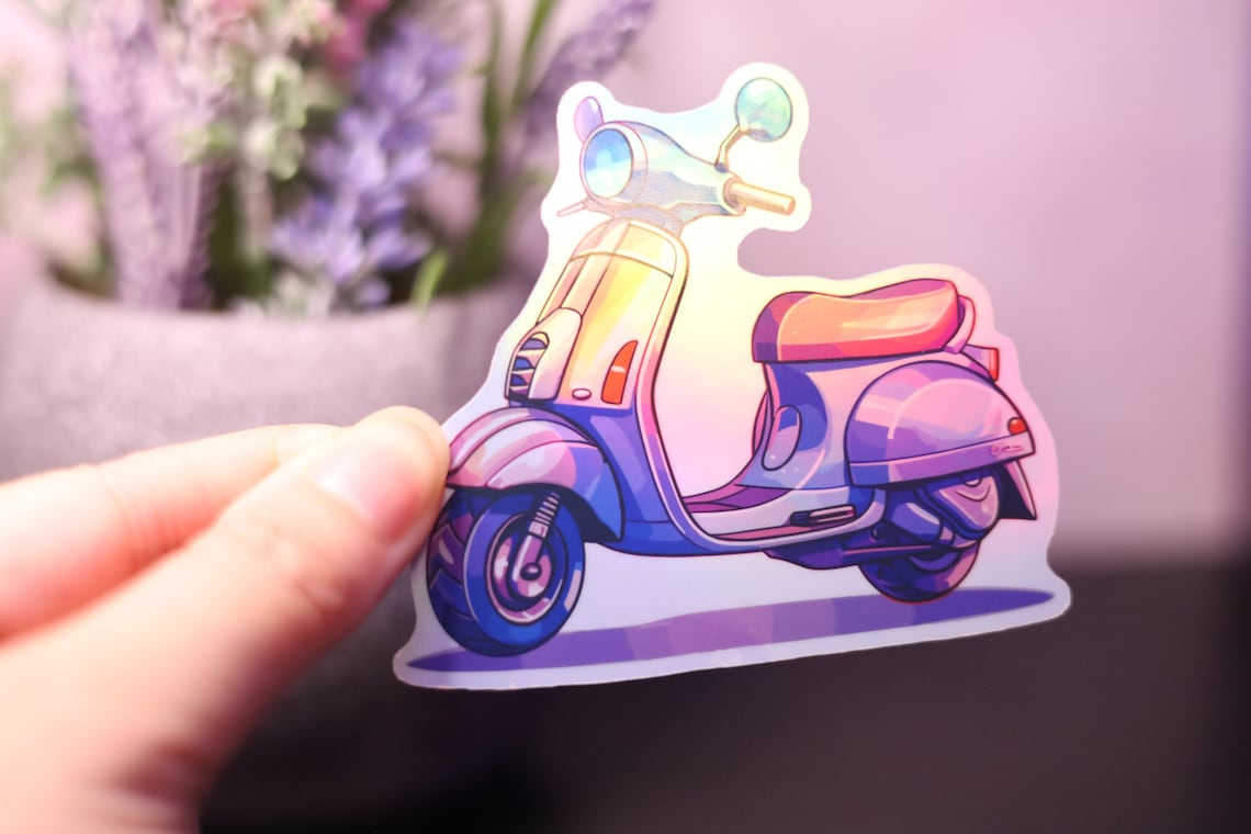 Holographic Moped Sticker Rainbow Vespa Decal Laptop Bottle - Etsy