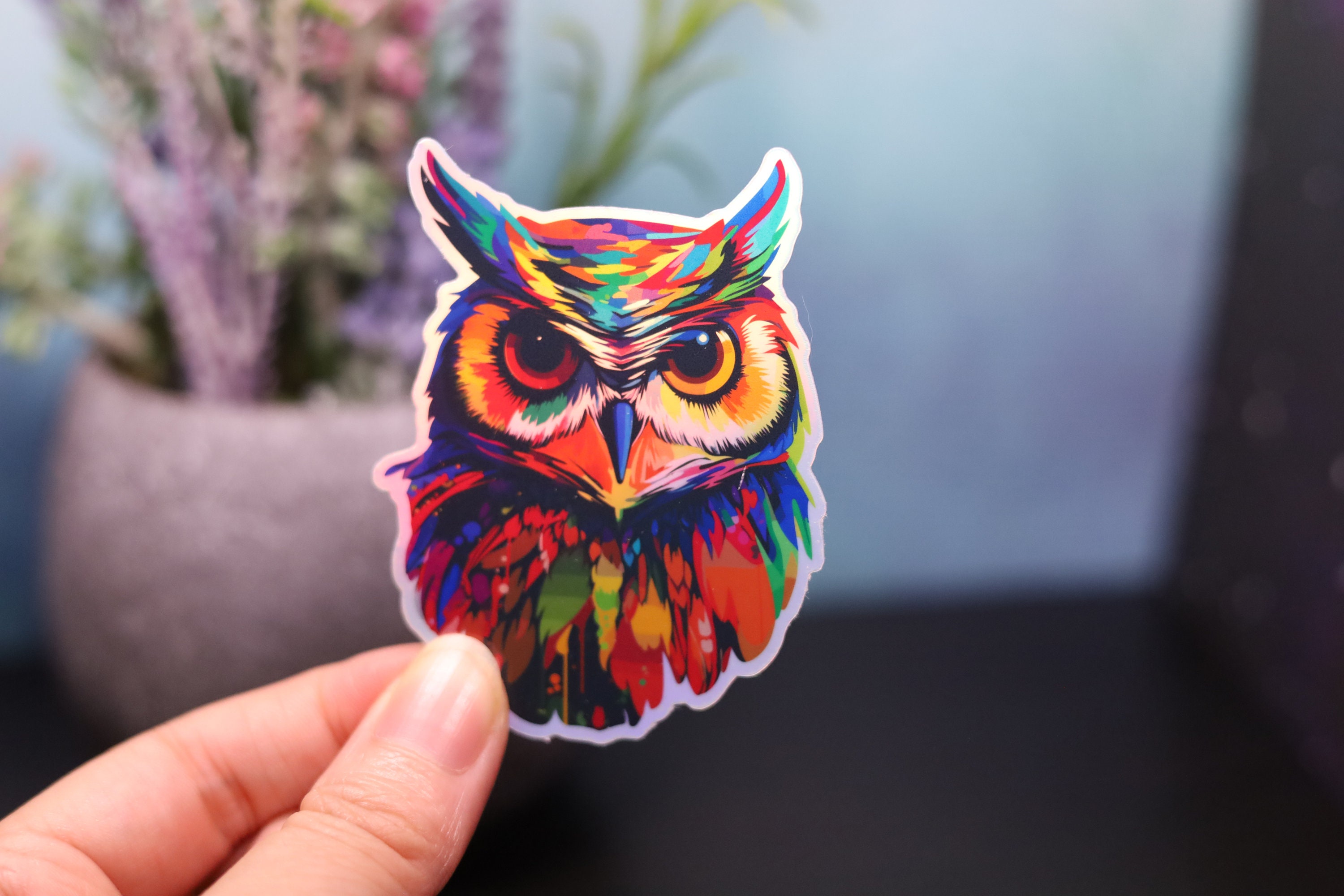 Holographic Owl Sticker: Rainbow Holo Bird of Prey Decal, Magnet - Etsy
