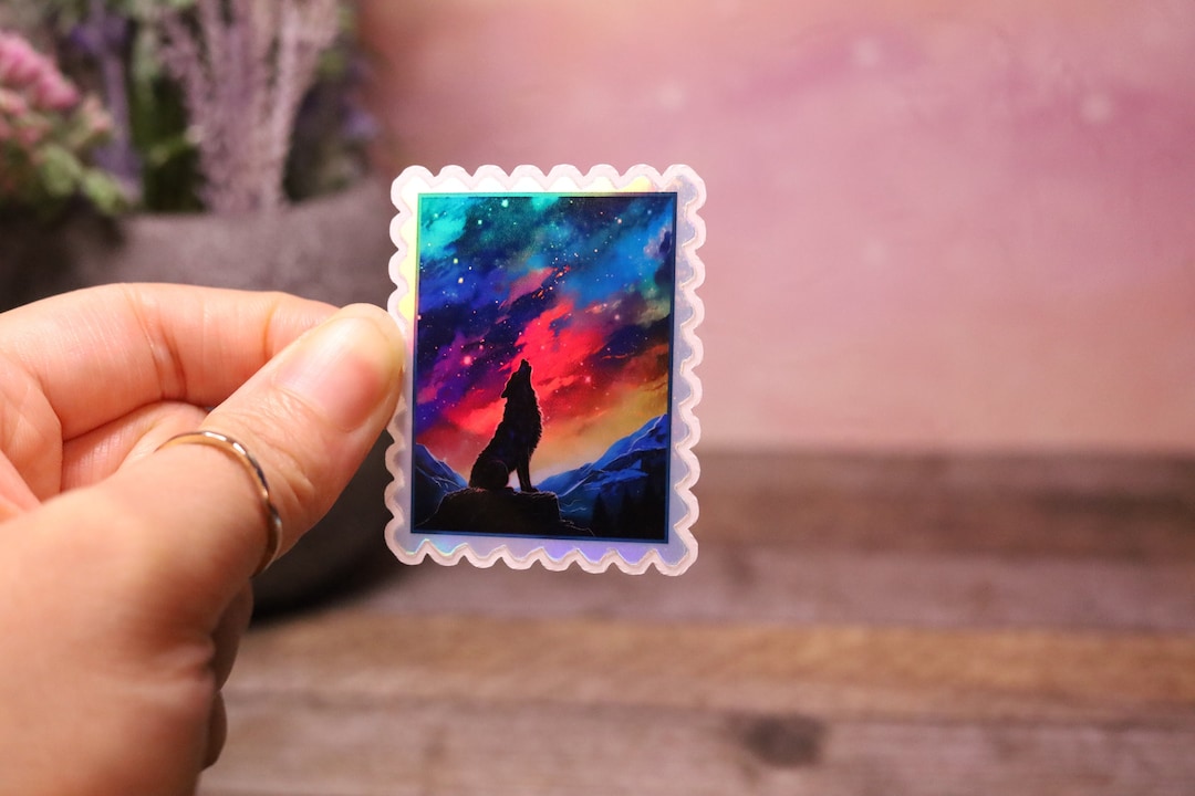 Holo Lone Wolf Howling Sticker Stamp Rainbow Decal Laptop Shiny ...