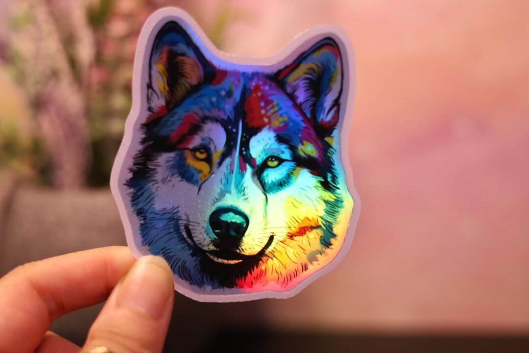Holographic Husky Dog Sticker Rainbow Decal Laptop Hydro Handmade Die ...