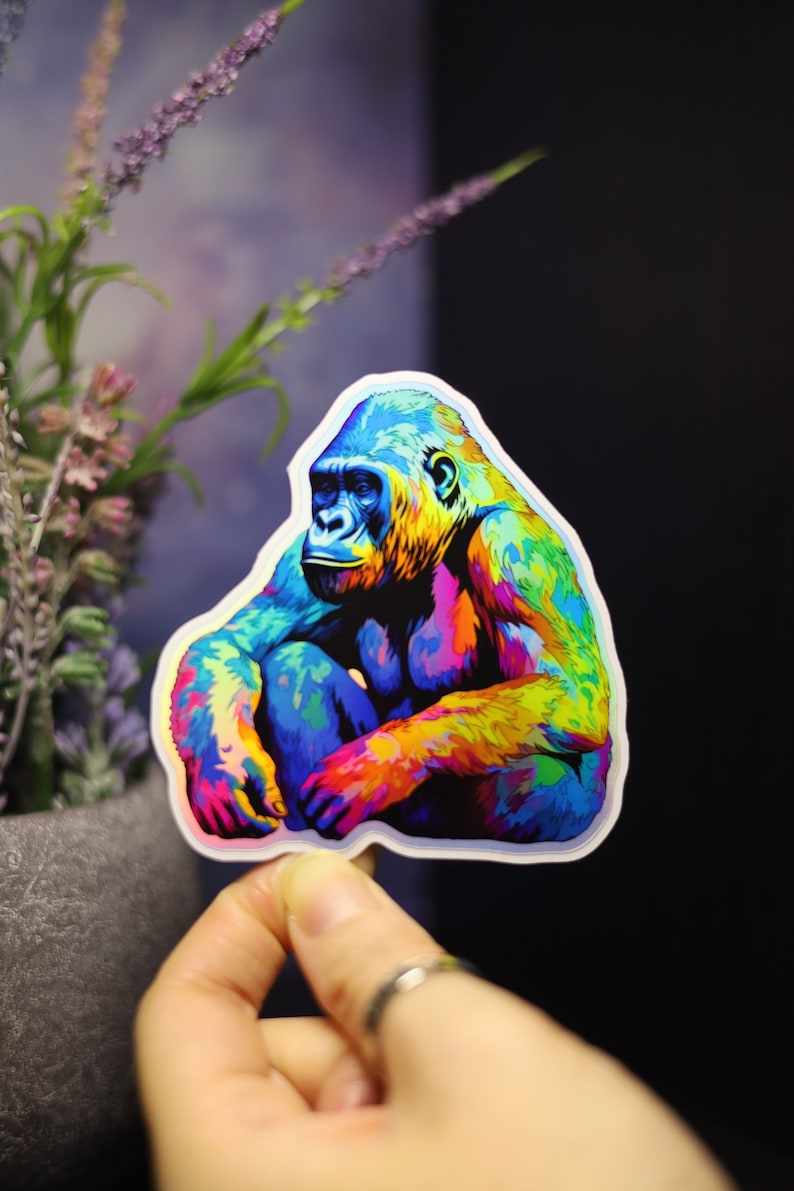 Holographic Relaxed Gorilla Sticker Rainbow Decal Laptop Holo Animal ...