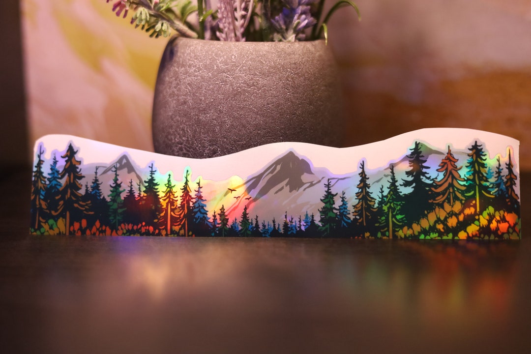 Holographic Mountains Forest Wrap Around Waterproof Sticker Rainbow ...