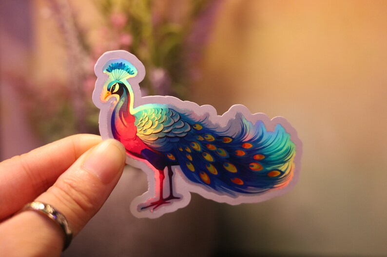Holographic Peacock Sticker: Handmade Die-cut Decal, Magnet - Etsy