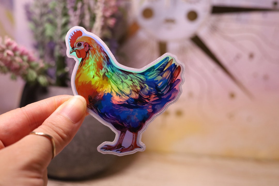 Holographic Hen Sticker Rainbow Decal Water Tag Farm Shiny Handmade Die ...