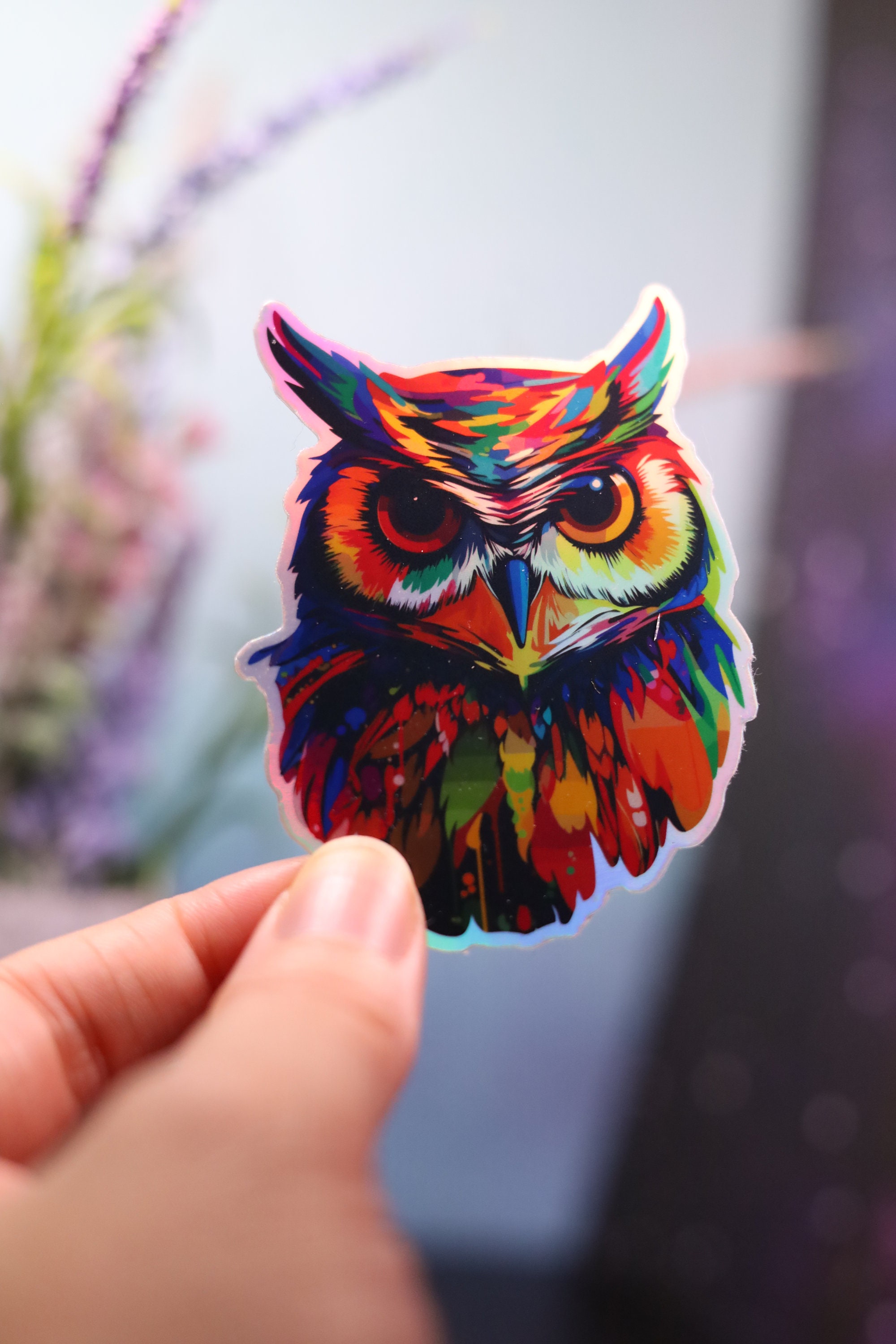 Holographic Owl Sticker: Rainbow Holo Bird of Prey Decal, Magnet - Etsy
