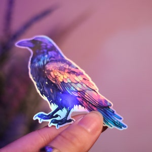 Holographic Raven Bird Sticker Rainbow Decal Laptop Hydro Crow Shiny ...