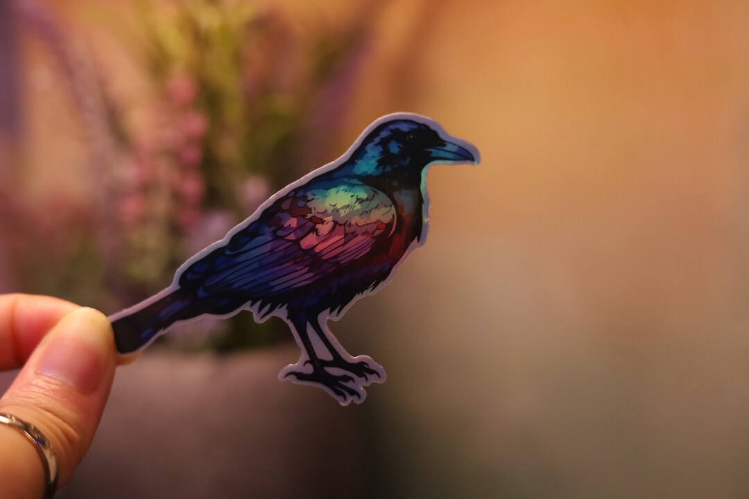 Holographic Crow Sticker Bird Decal Laptop Hydro Raven Tag Shiny Corvid ...