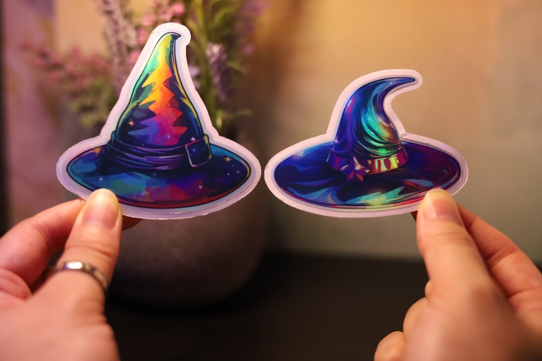 Holographic Witch Wizard Hat Sticker Rainbow Decal Laptop Hydro Shiny ...