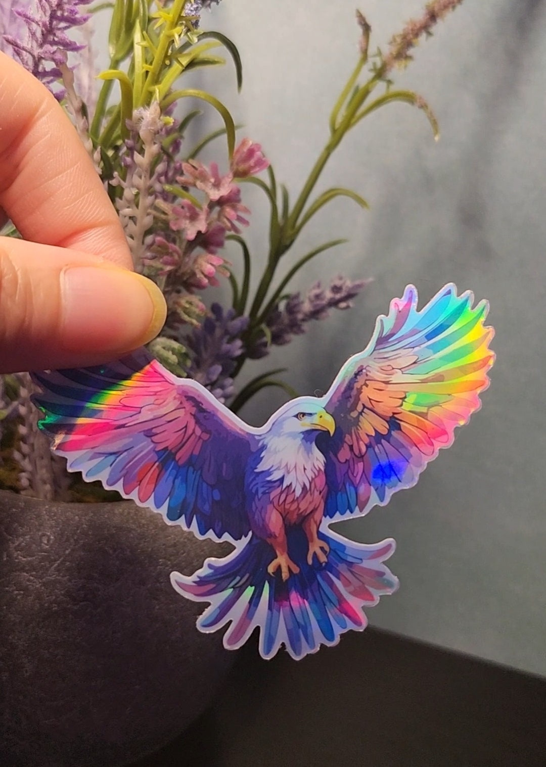 Holographic American Bald Eagle Bird Flying Sticker Rainbow Decal ...