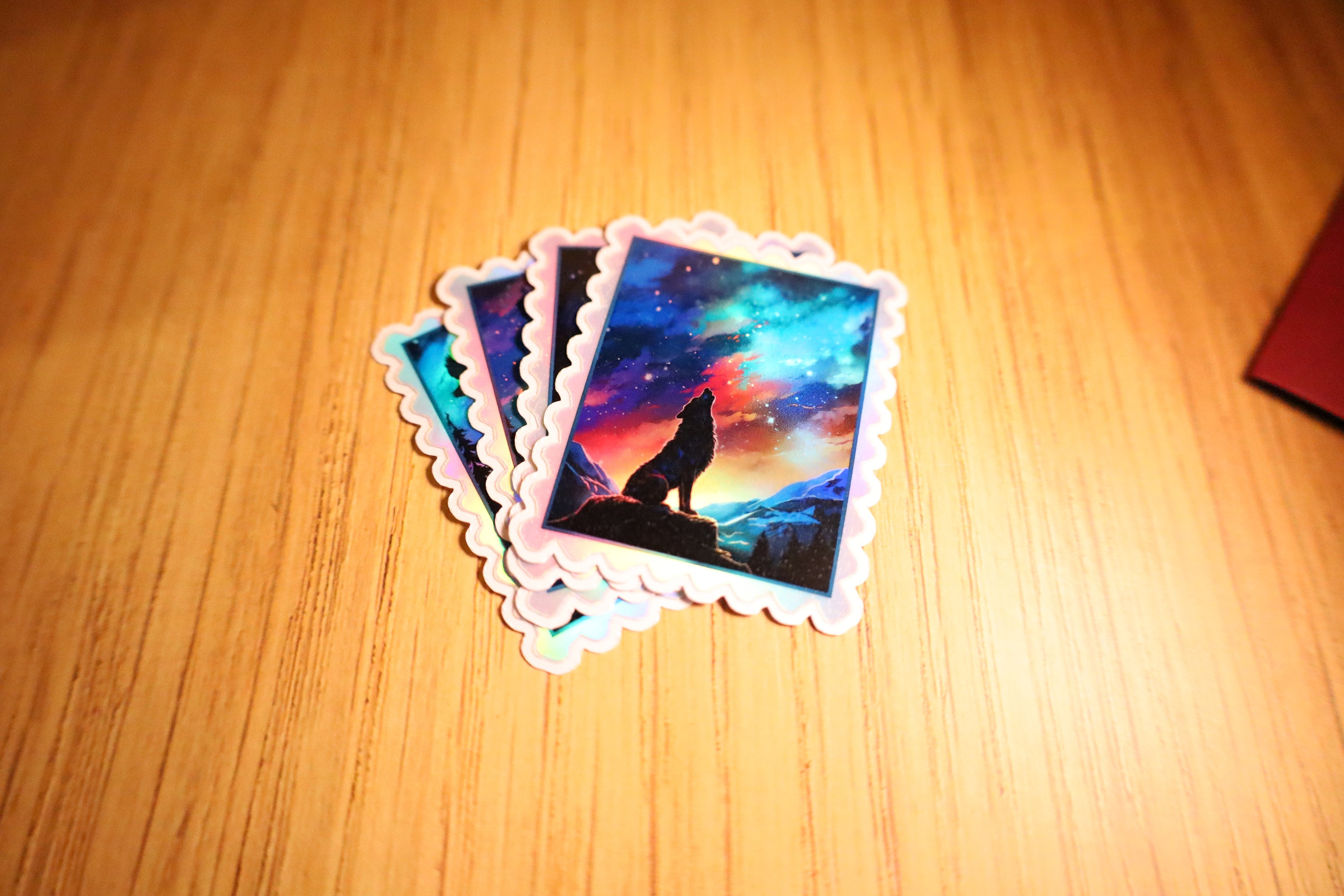 Holo Lone Wolf Howling Sticker: Handmade, Die-cut, Holographic Starry ...
