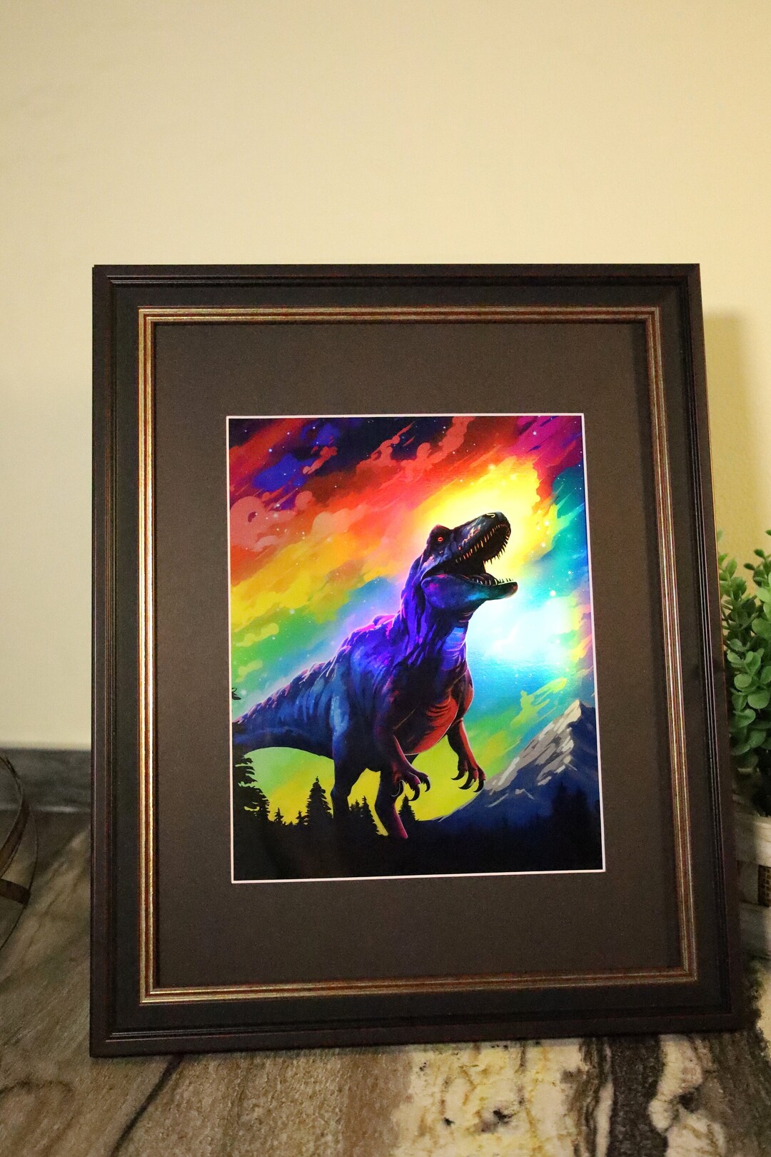 Holographic Allosaurus Dinosaur Wall Print Unframed Rainbow Art Shiny ...