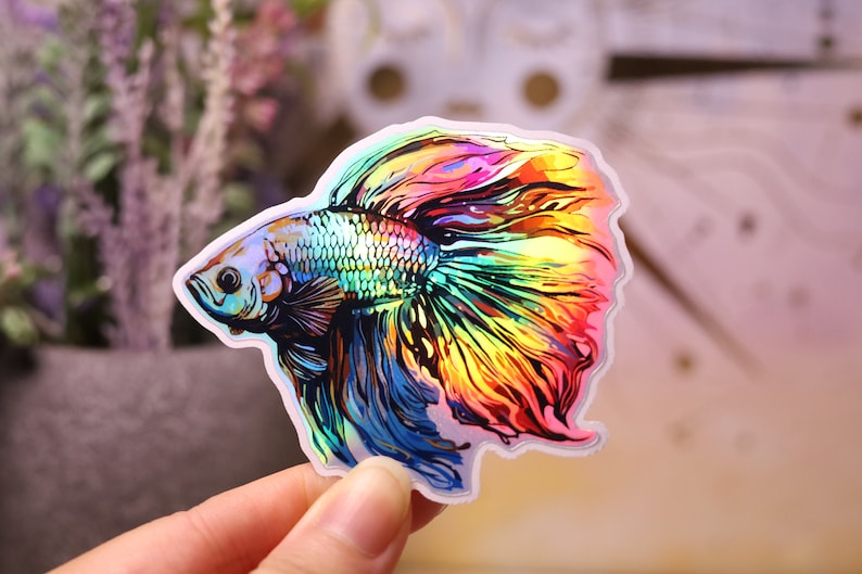 Holographic Betta Fish Sticker: Rainbow Siamese Fighting Fish Decal ...