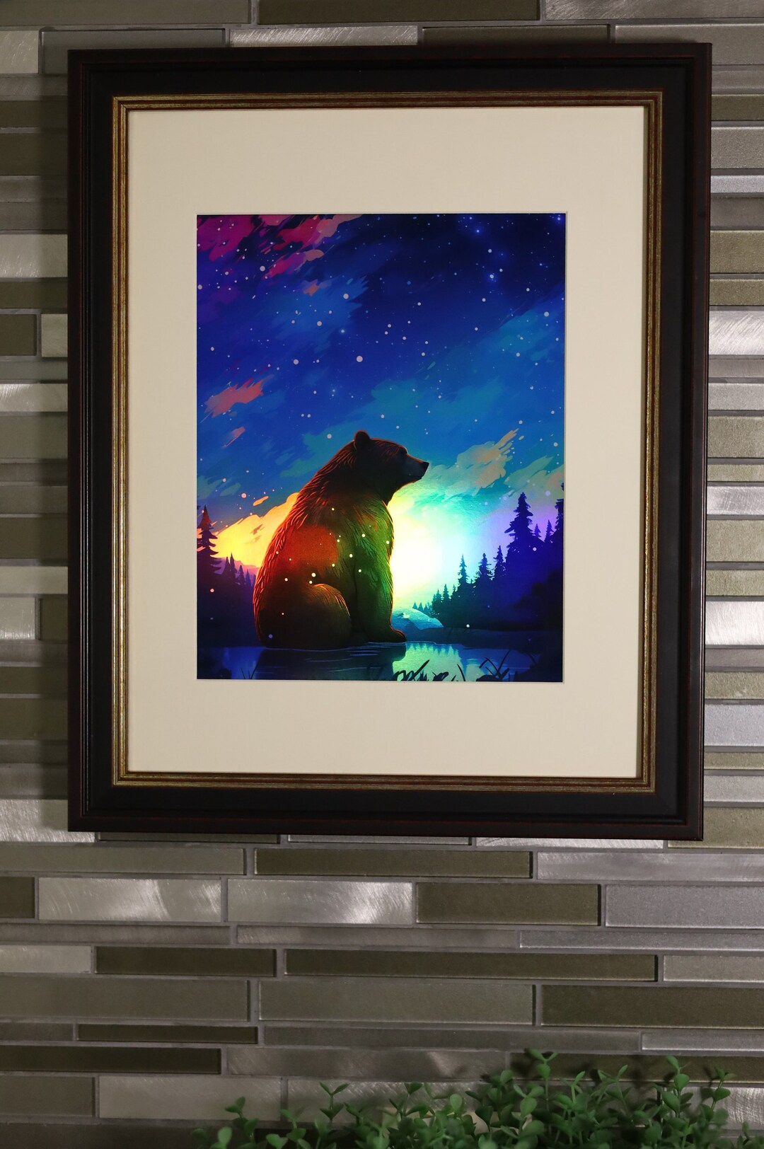 Holo Bear & Fireflies Art Print, Holographic Starry Night, Magnet - Etsy