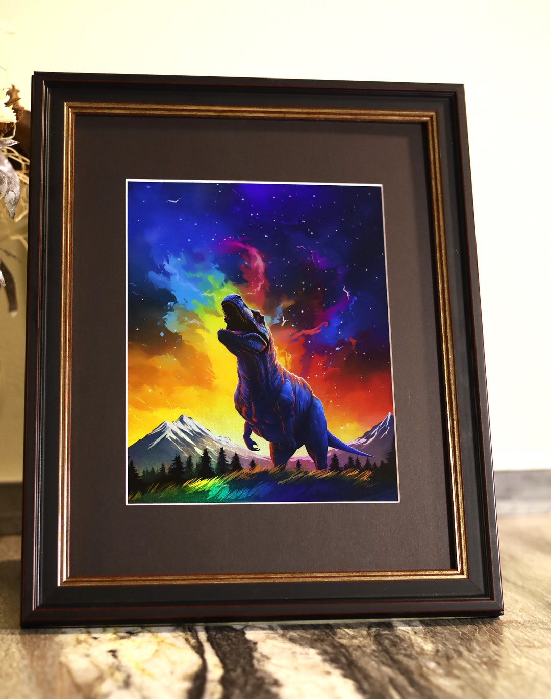 Holographic T-rex Dinosaur Art Print: Rainbow Tyrannosaurus, Shiny Holo ...