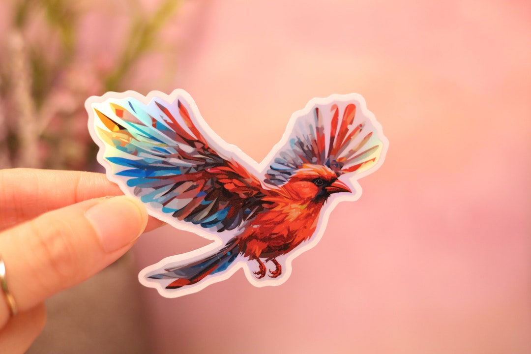 Holographic Red Cardinal Bird Sticker Rainbow Decal Laptop Hydro Tag ...