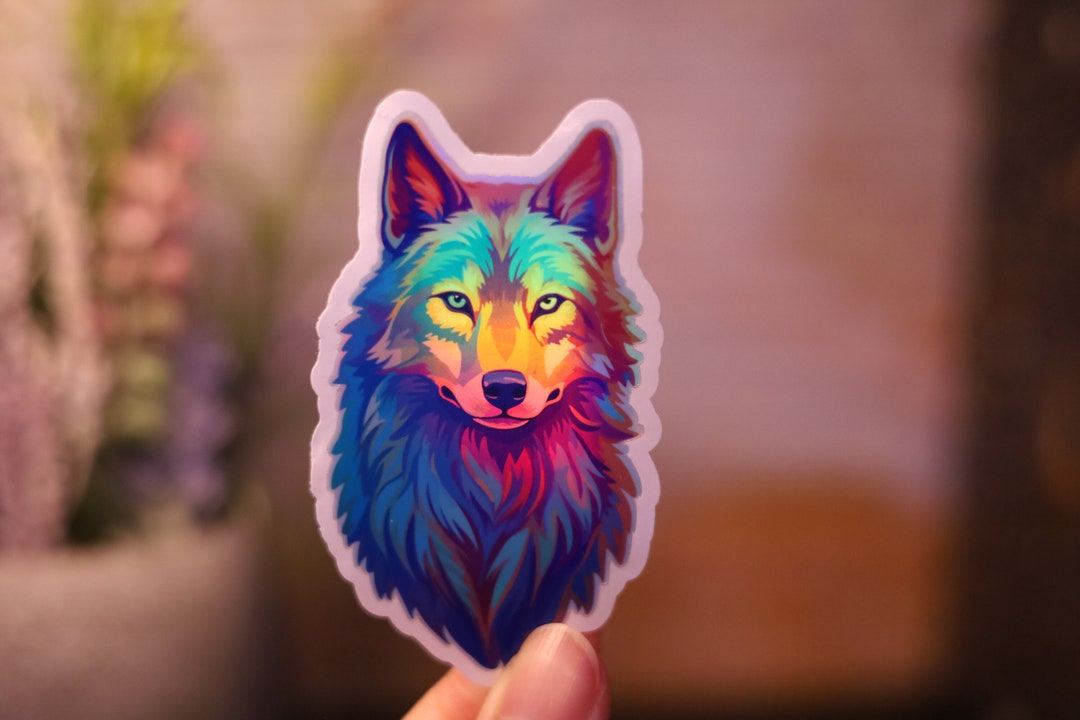 Holographic Wolf Sticker: Rainbow Die-cut Decal, Handmade, Magnet - Etsy