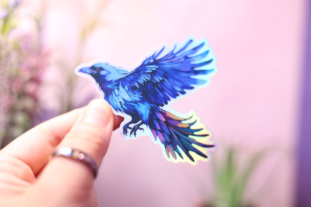 Holo Crow Flying Bird Sticker Rainbow Decal Laptop Hydro Raven Shiny ...