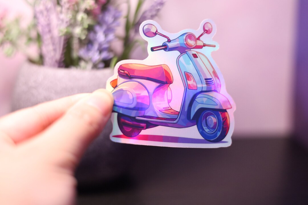 Holographic Moped Sticker Rainbow Vespa Decal Laptop Tag Shiny Handmade ...