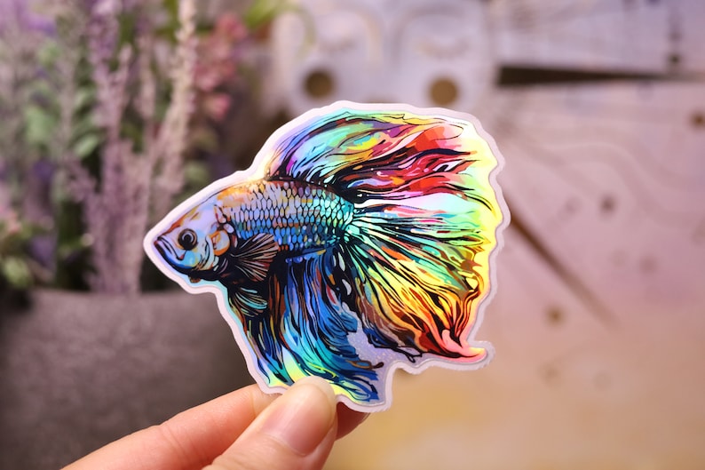 Holographic Betta Fish Sticker: Rainbow Siamese Fighting Fish Decal ...